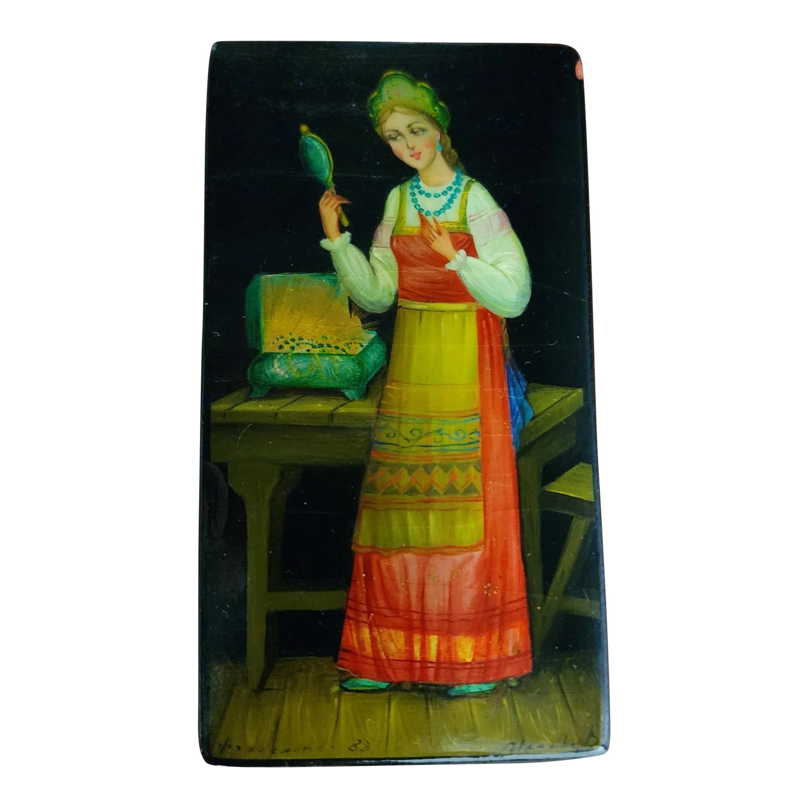 Russian Vintage Fine Black Lacquer Covered Box | Chairish