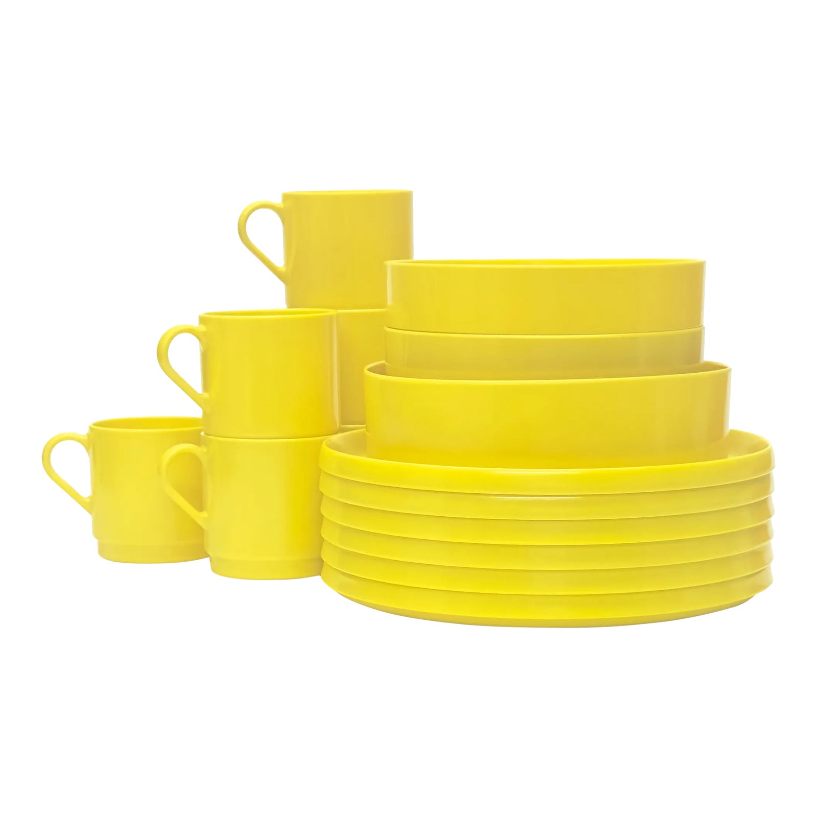 1970s Yellow Melamine Oblique Dinnerset by P M C - Place Settings for 6 ...