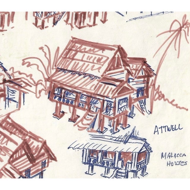 1960s Ivy Attwell Malacca Houses Malaysia Drawing | Chairish