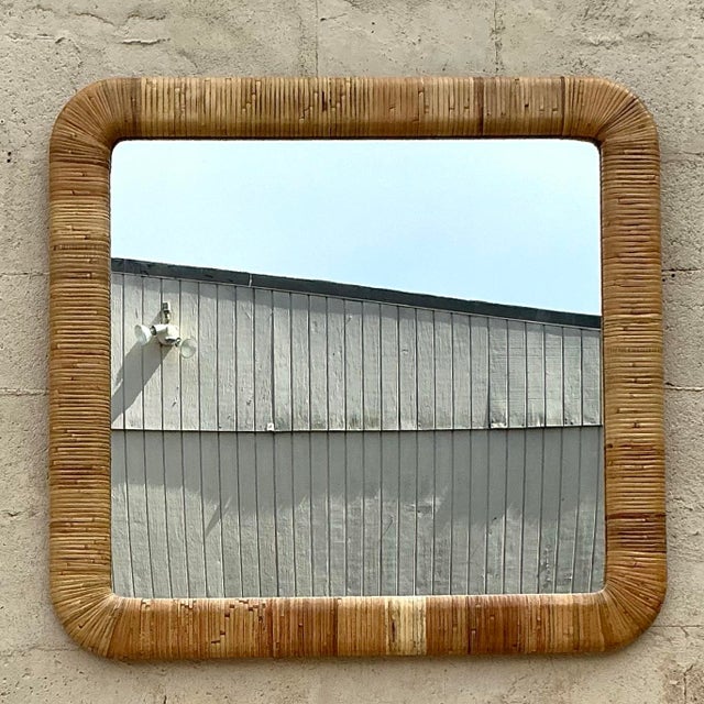 Vintage Coastal Wrapped Rattan Mirror | Chairish