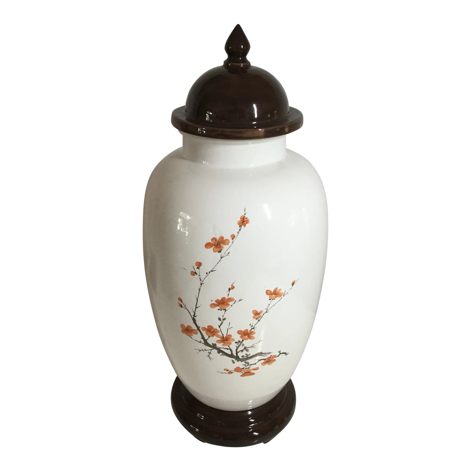 Vintage Hand Painted Japanese Cherry Blossom Ginger Jar | Chairish