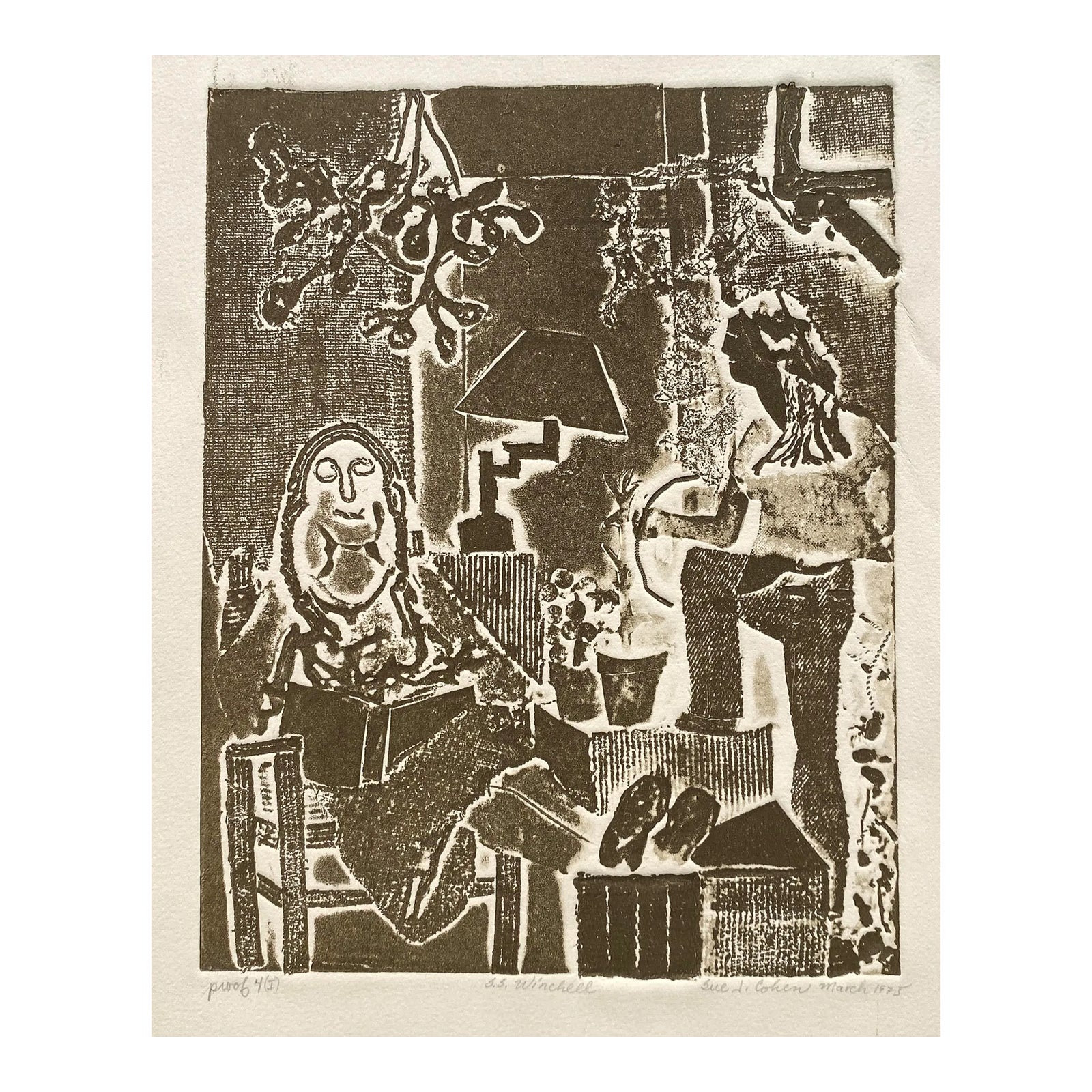 1975 Sue Cohen Figural Collagraph | Chairish