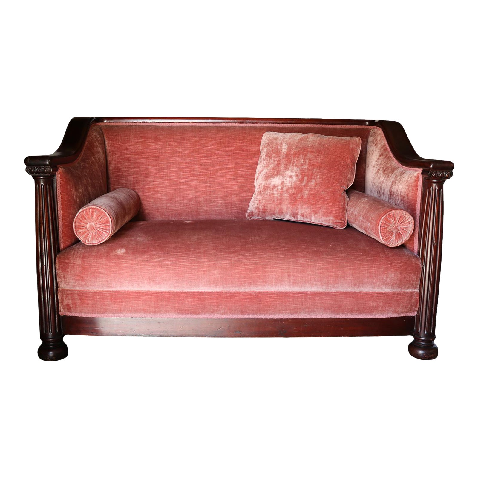 Vintage Red Velvet Settee | Chairish
