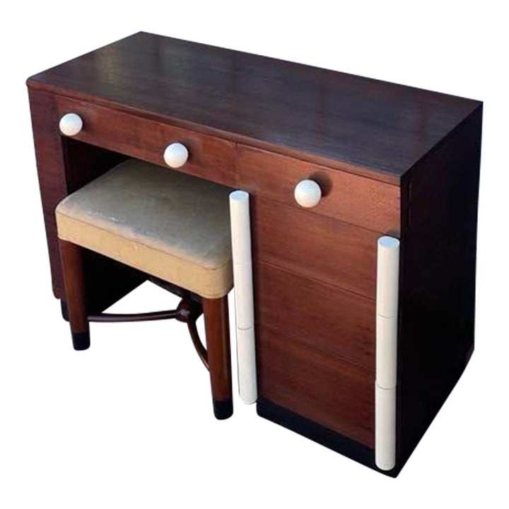 Gilbert Rohde Vanity With Original Stool and Mirror - Set of 3 | Chairish