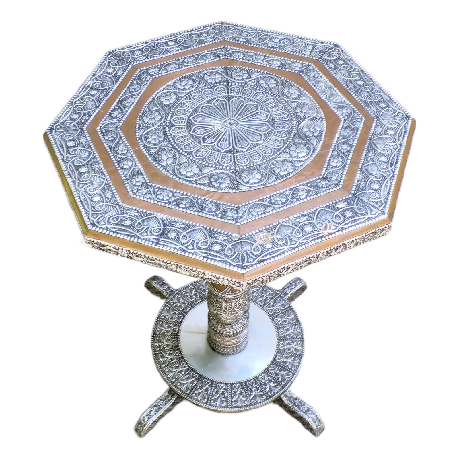 Vintage Moroccan Middle Eastern Style Metal Clad Wood Octagon Table ...