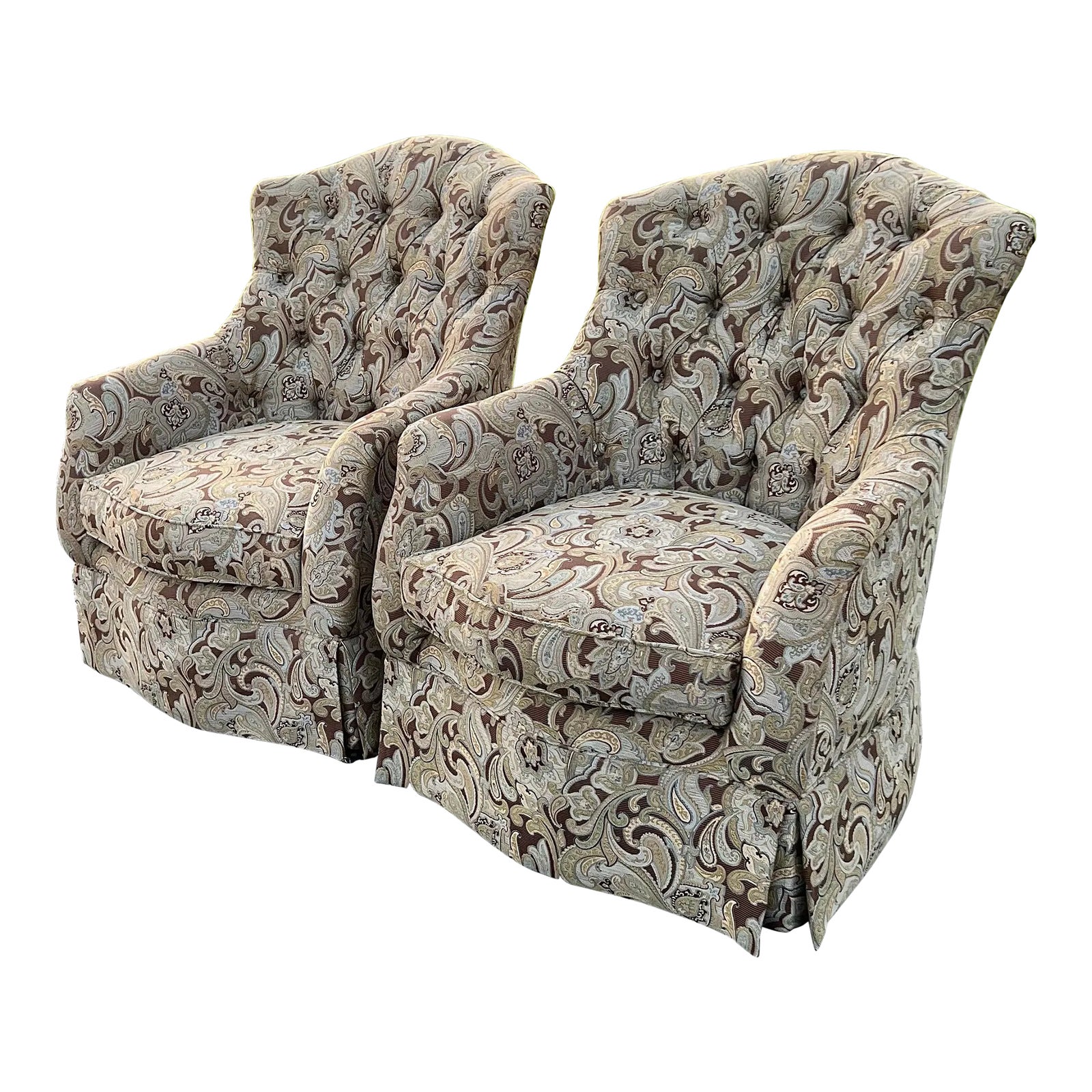 Schnadig Paisley Tufted Lounge Chairs - a Pair | Chairish