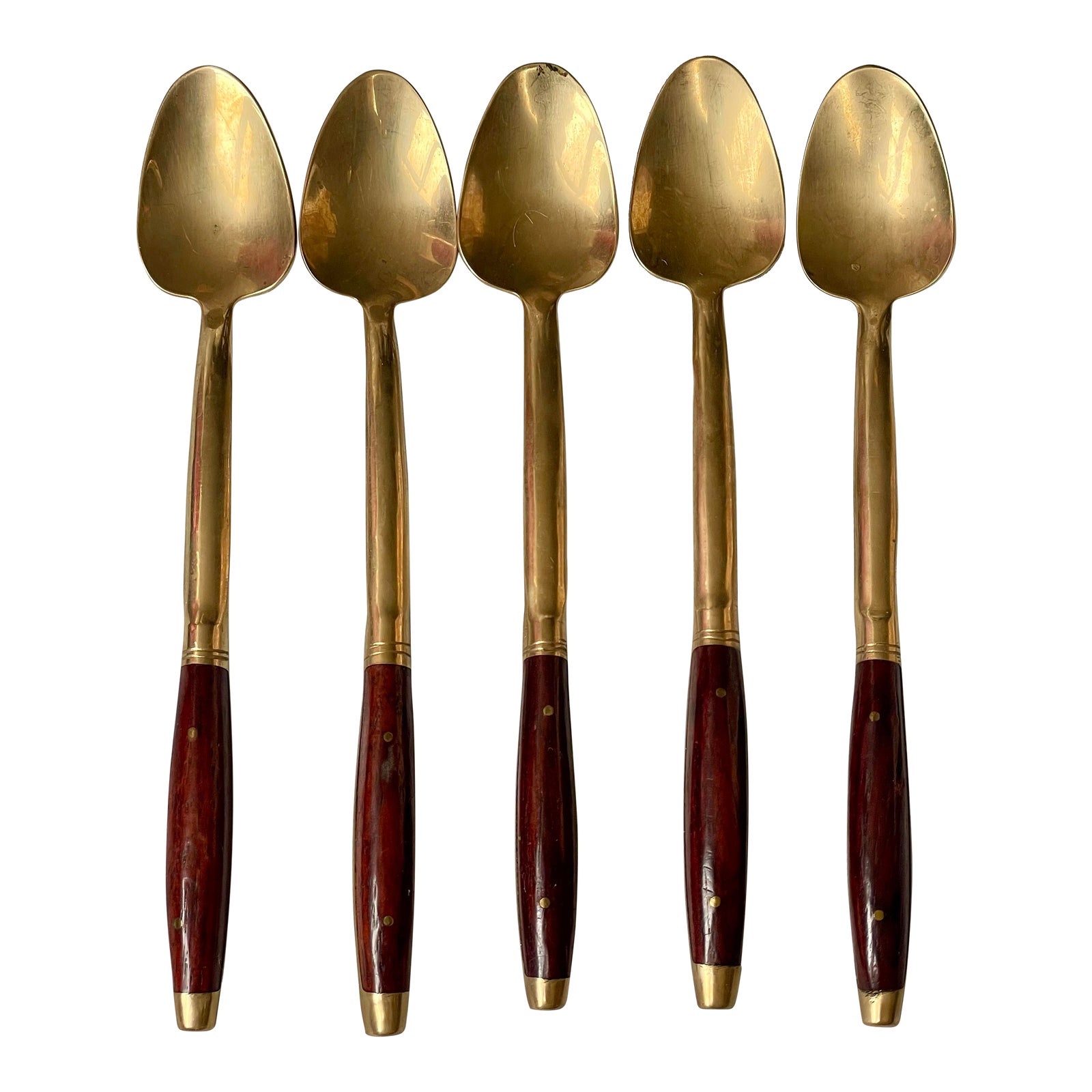 Mid 20th Century Set of 5 Rosewood & Brass Ice Iced Tea Drink Spoons ...
