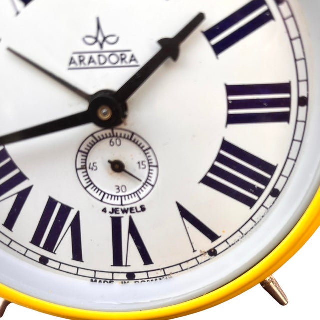 Yellow Mechanical Alarm Clock, Aradora, Ruminia, 1970s | Chairish
