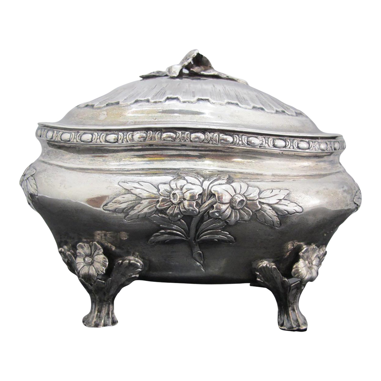 Swedish Rococo Style Sterling Silver Floral Sugar Box Casket With ...