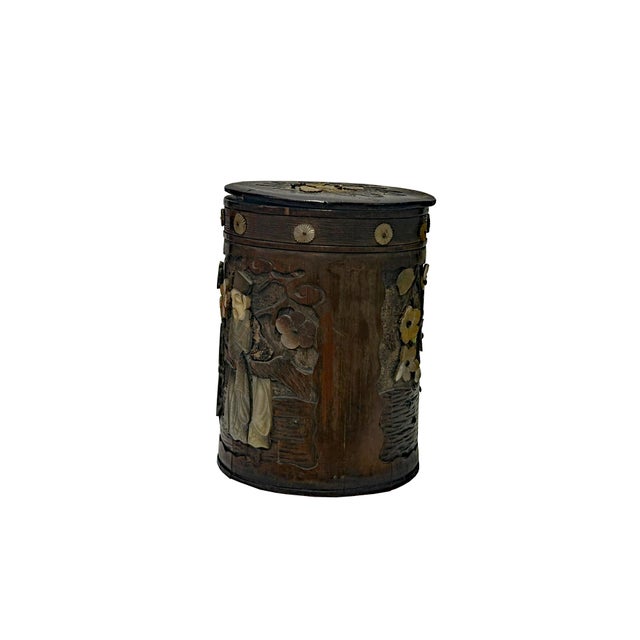 Vintage Chinese Bamboo Mother of Pearl Inset Container Display Art ...