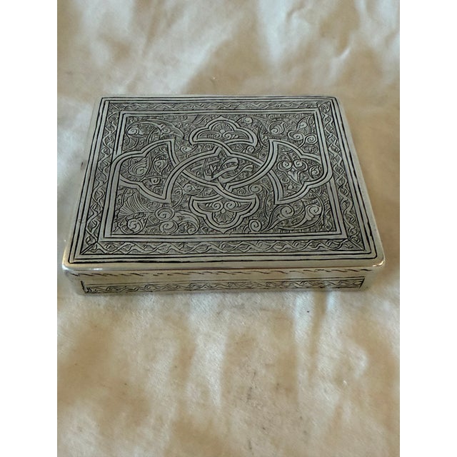 Mid-20th Century Egyptian 900 Silver Decorative Box With Etched Floral ...