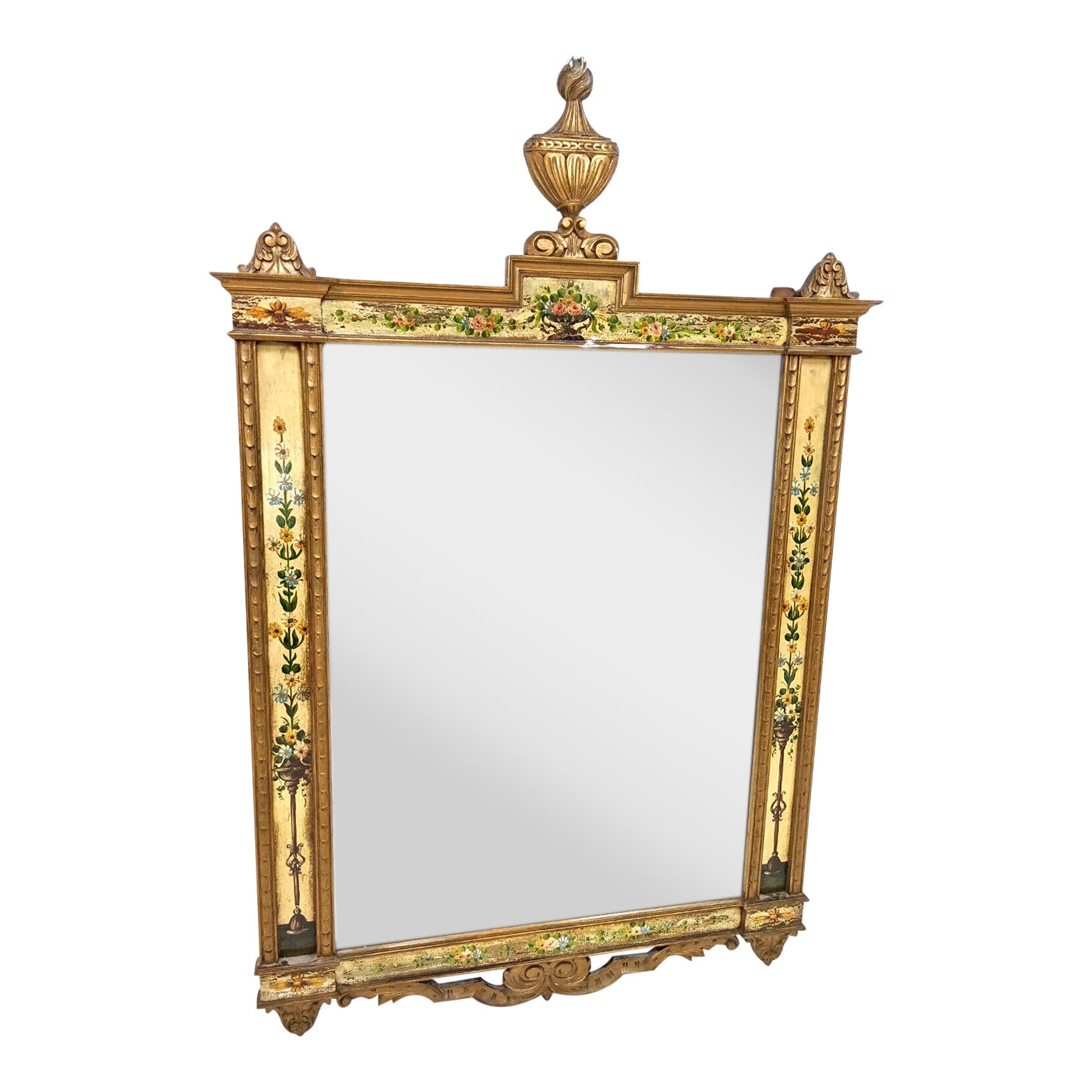 20th Century Italian Style Gold and Hand Painted Floral Design Finial ...