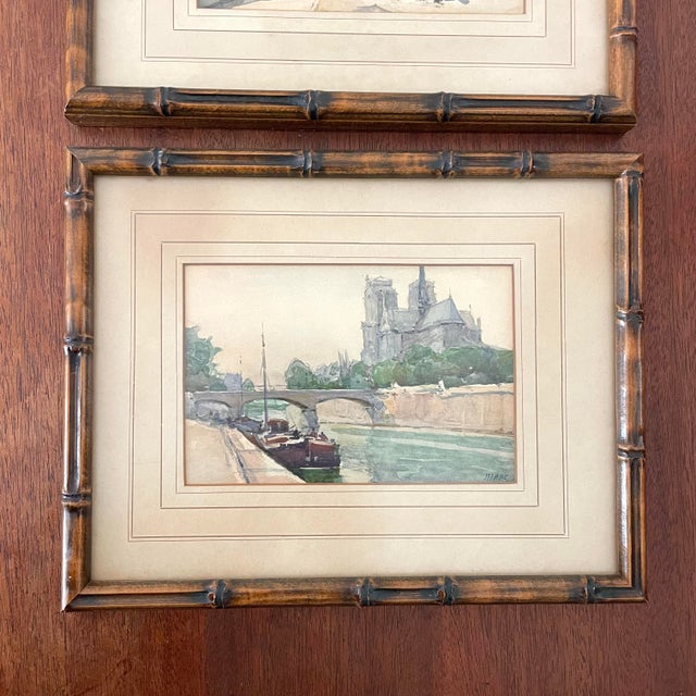 1970s Vintage Matted Postcards in Faux Bamboo Framed, a Pair | Chairish