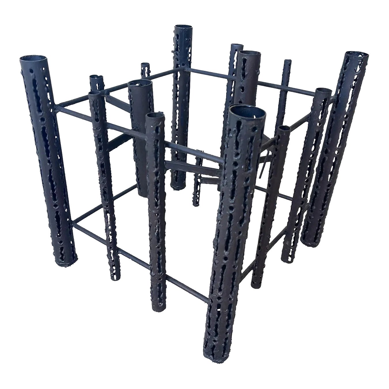 Mid Century Modern Brutalist Torch-Cut Iron Side Table | Chairish