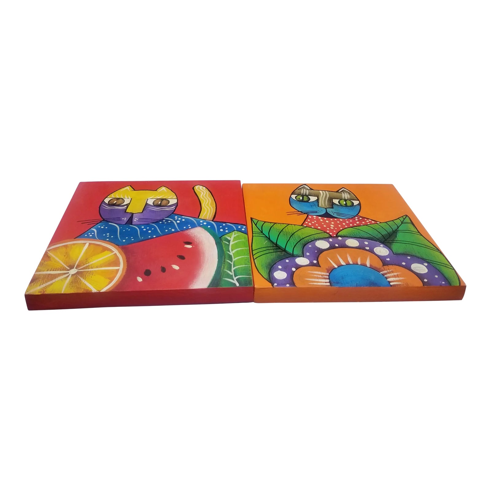 Vintage Jaller De Artesanias "El Yagual" Cat Paintings Handmade in El ...