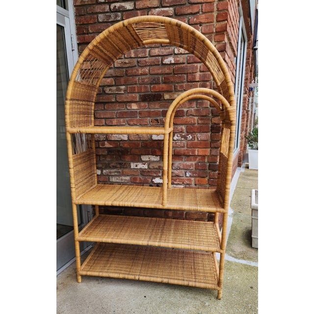 1970s Boho Chic Wicker Etagere | Chairish