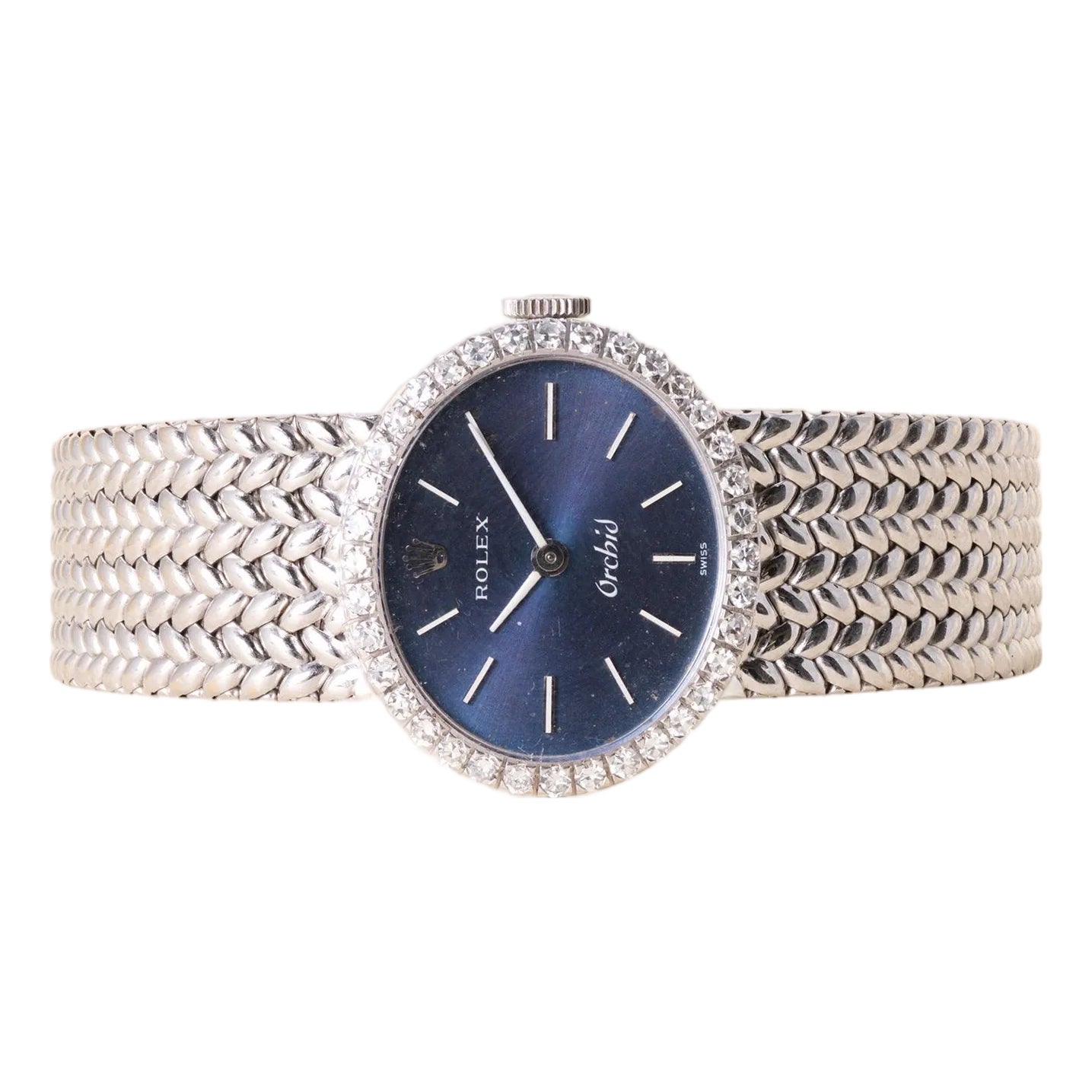 Vintage Rolex Orchid Ladies Blue Face Diamond Cocktail Watch 18k Gold ...