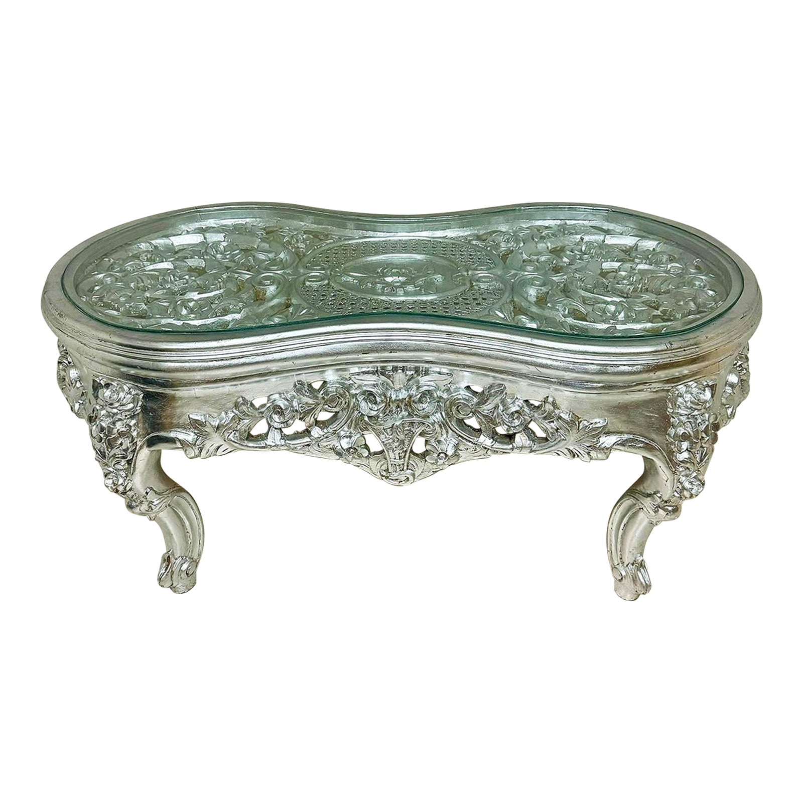 French Style Silver Side Table Glass Topped | Chairish
