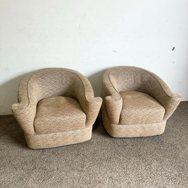 Postmodern Sculpted Tan Fabric Arm Chairs With Ottoman on Casters - 3 ...
