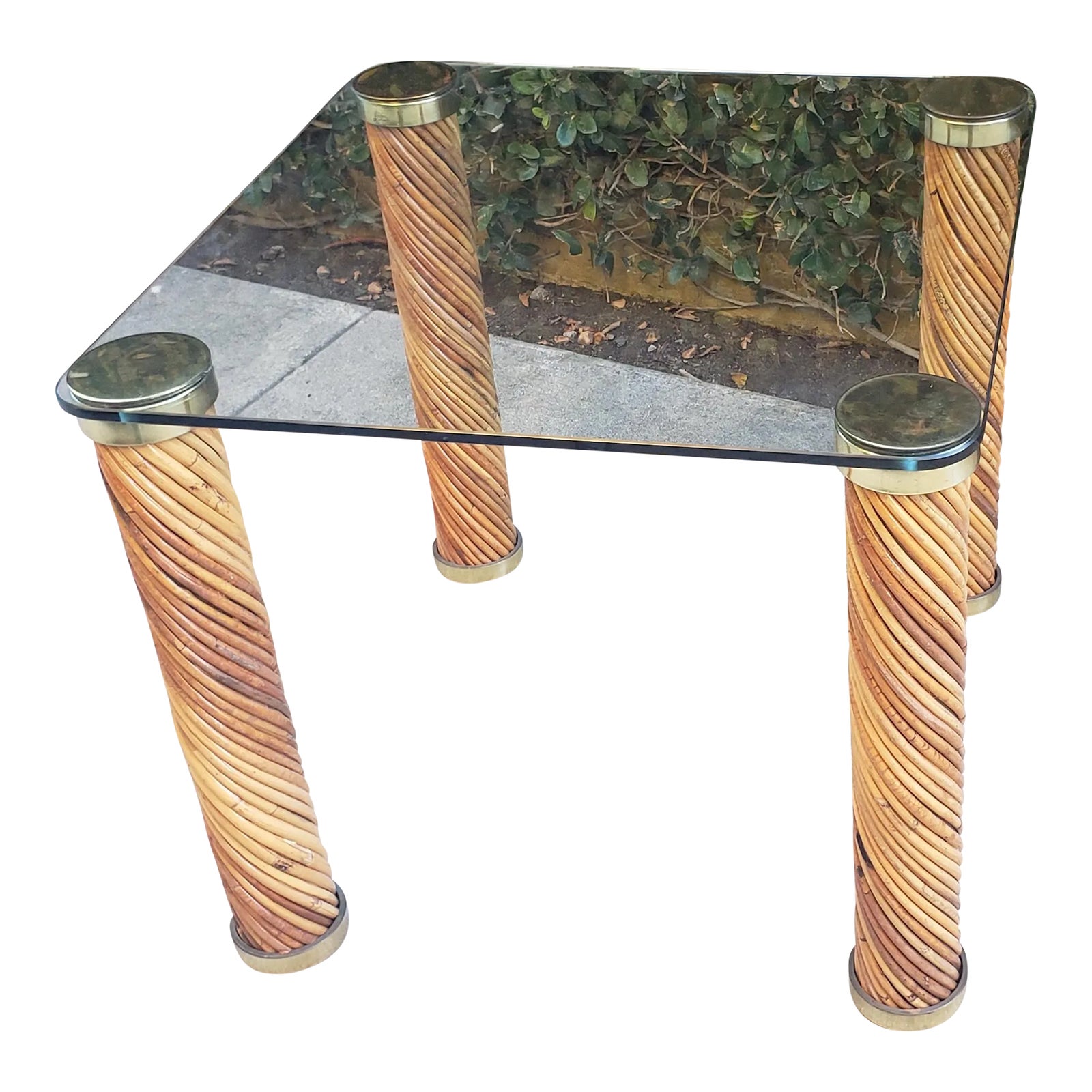 1970s Rattan Brass Pencil Reed Side Table Gabriella Crespi Style | Chairish