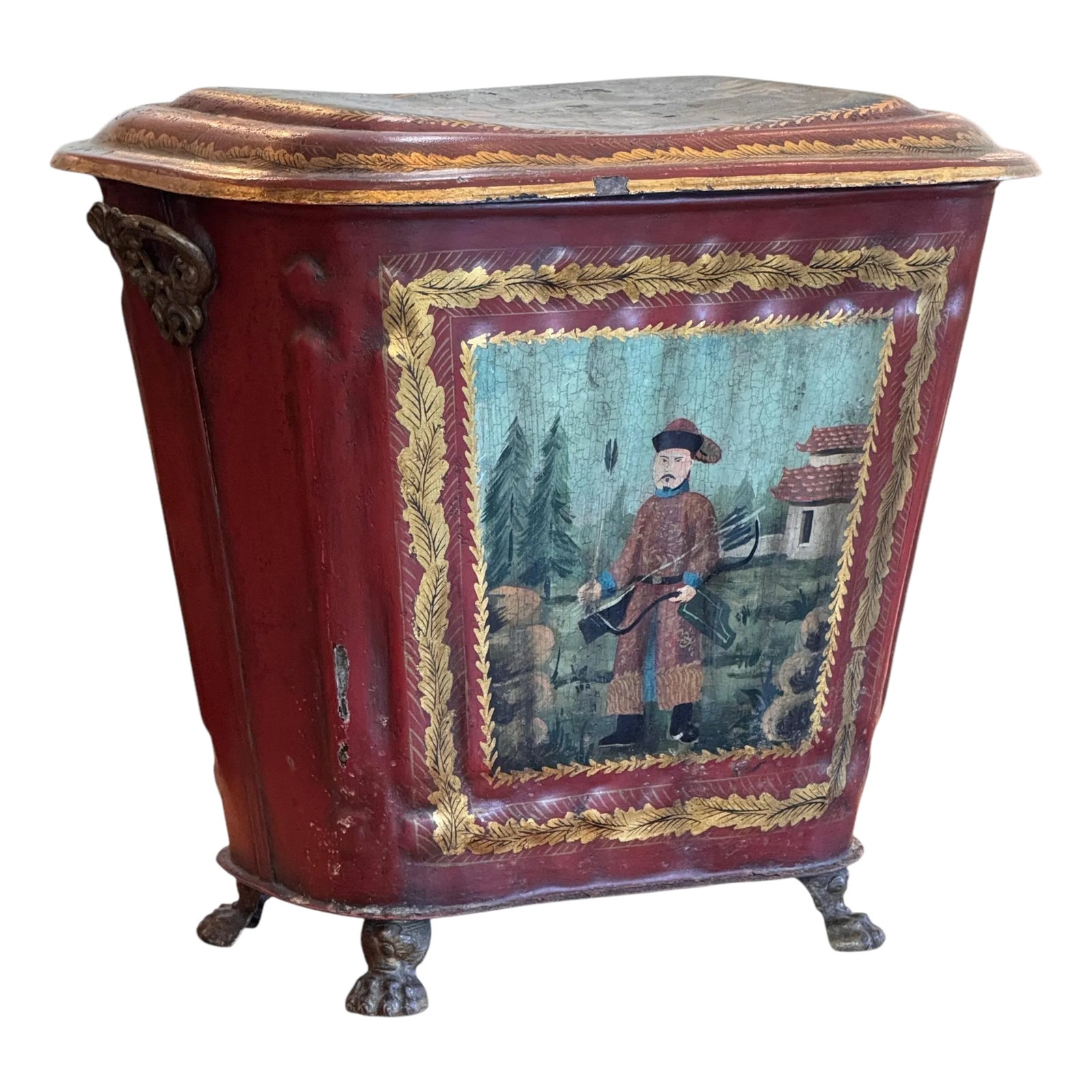 19th Century Chinoiserie Tole Coal Bin With Hand-Painted Decoration ...