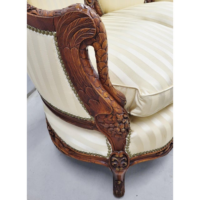 Antique French Louis XV Pierce Carved Swan Triple Back Sofa Couch ...