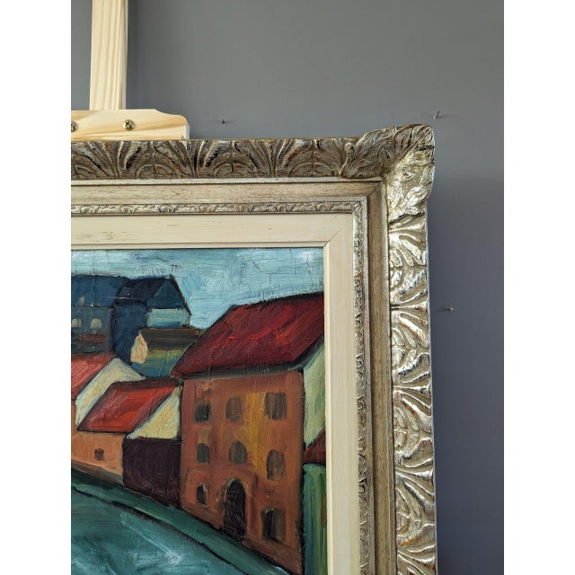 Mid-Century Modern Swedish "Stretch of Houses" Vintage Street Scene Oil ...