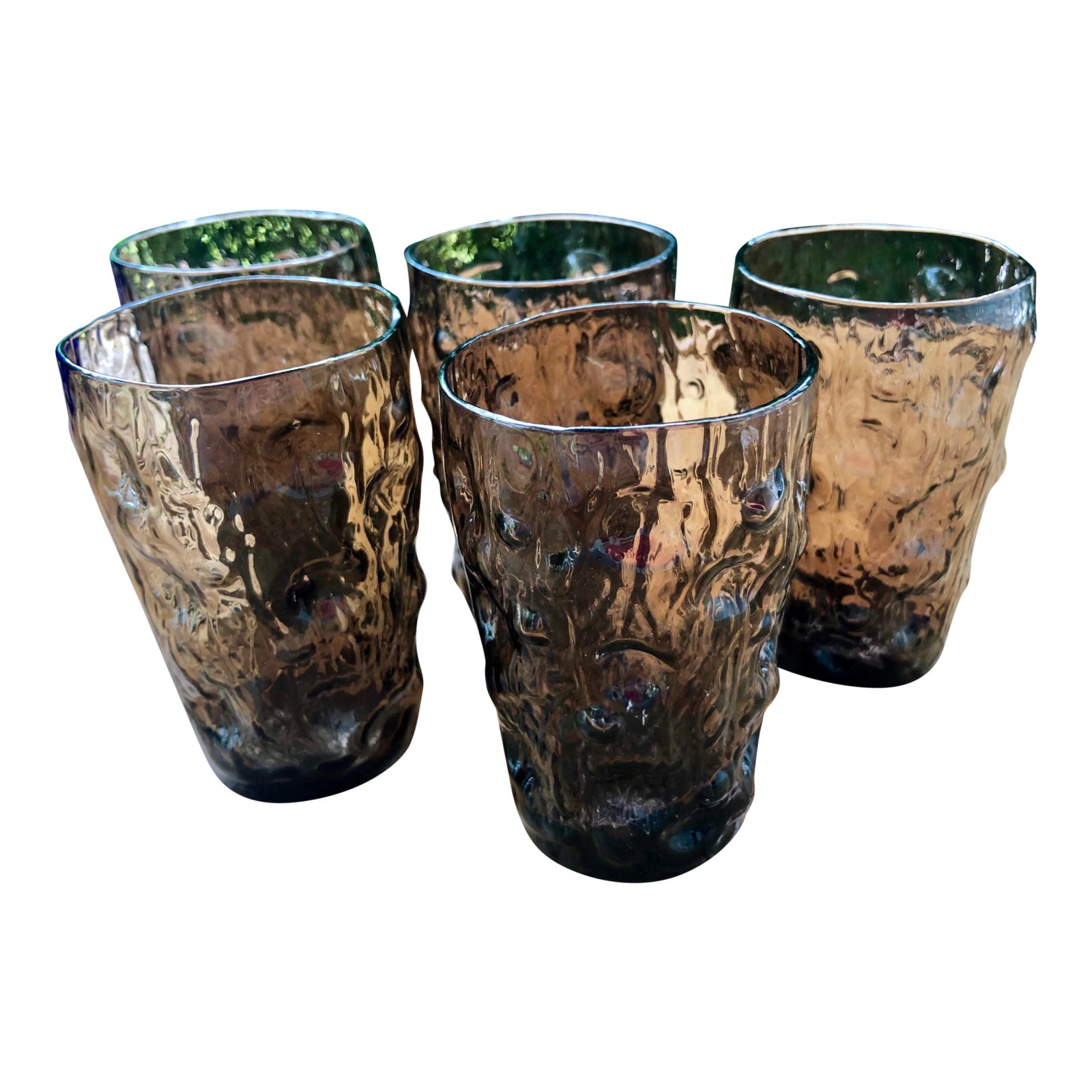 Mid Century Modern Brutalist Smoke Glass Icicle Juice Glasses - Set of ...