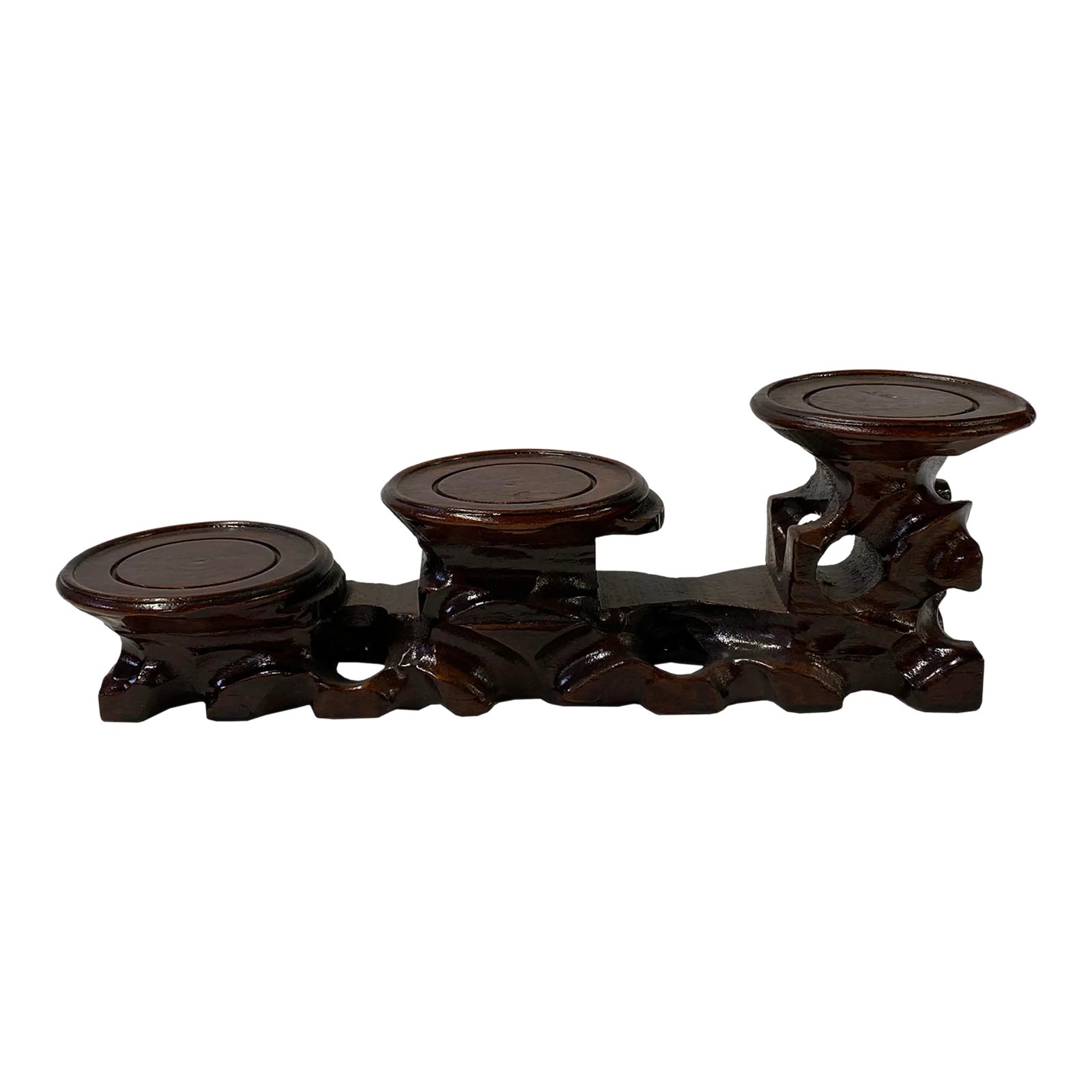 Chinese Brown Stem Uneven 3 Steps Table Top Display Stand Easel | Chairish