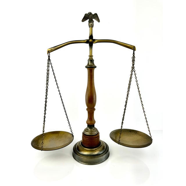 Antique Wood and Brass Tabletop Scales | Chairish