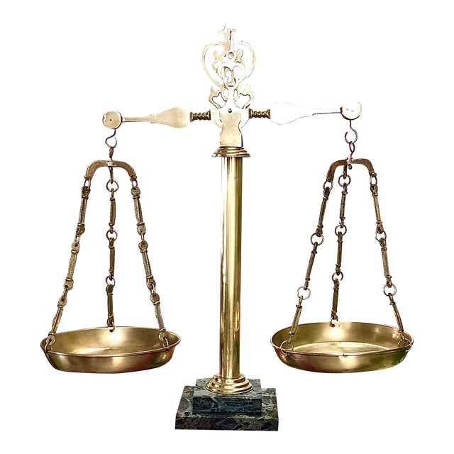 Vintage Justice Scale Polished Brass and Marble | Chairish