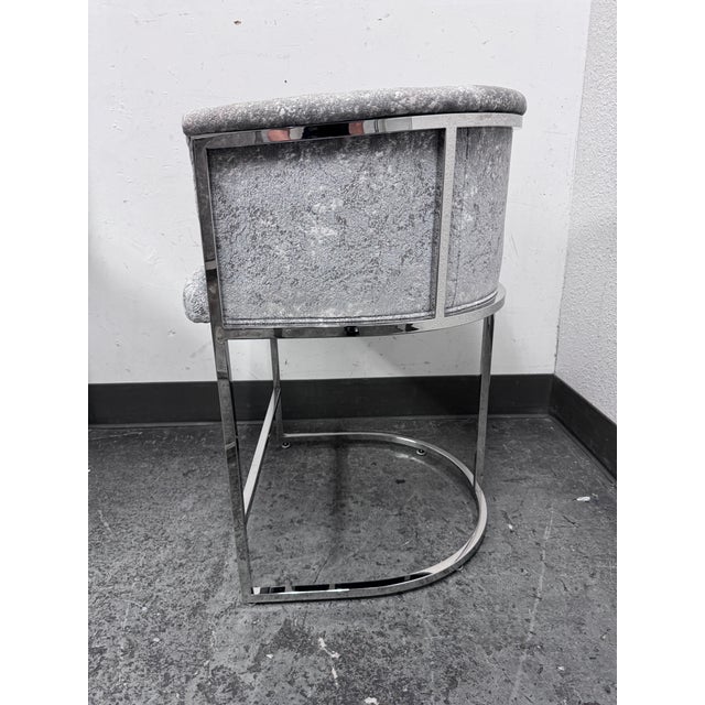 Vanguard Counter Stools in Burnished Silver Velvet, Set of Three | Chairish