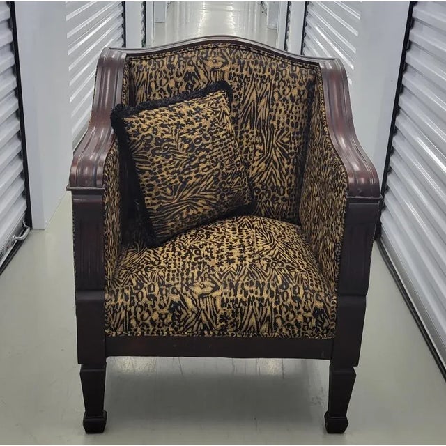American Empire Mahogany Arm Chair With Animal Leopard Print | Chairish
