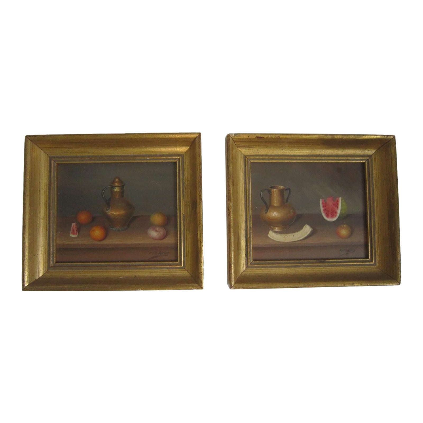 Pizarro Miniature Still Life Paintings, Pair | Chairish