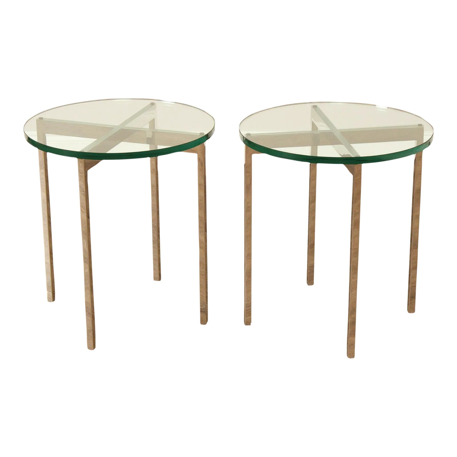 Postmodern Pair of Chrome Frame Round Glass Top Side Tables | Chairish