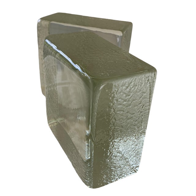 1970s Solid Glass Ice Block Bookends by Blenko, a Pair | Chairish