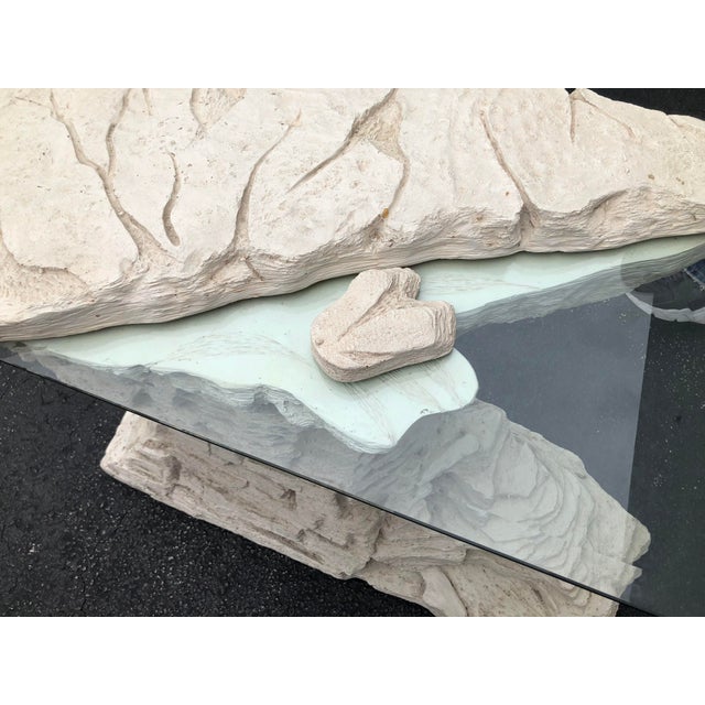 Vintage Hollywood Regency Faux Stone Rock Console Table | Chairish