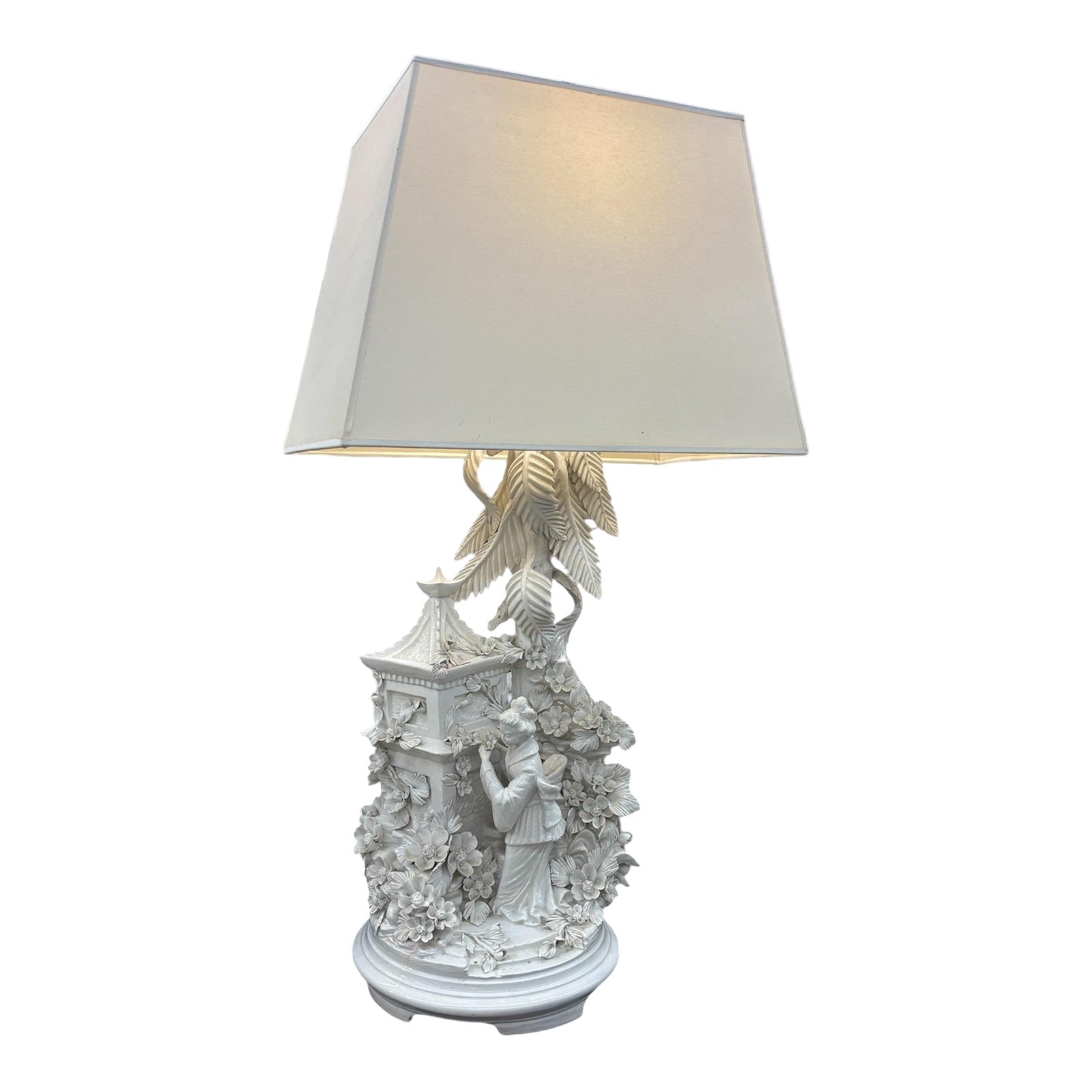 1960s Italia White Porcelain Japaneese Geisha Table Lamp | Chairish