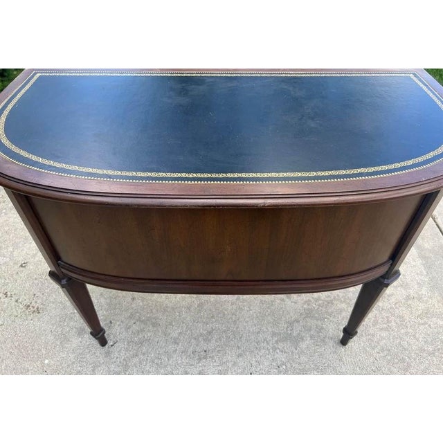 Sligh Demilune Walnut and Tooled Leather Writing Desk - Vintage Late ...