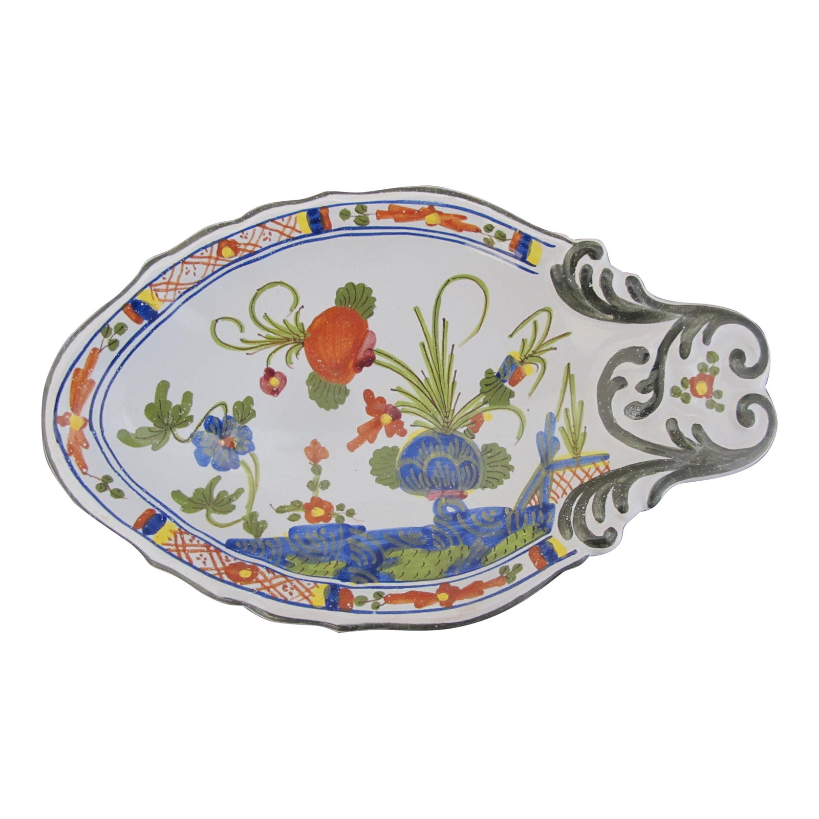 Vintage Amm Italy Garofano Blue Carnation 9 1/2" Fish Shaped Dish With ...