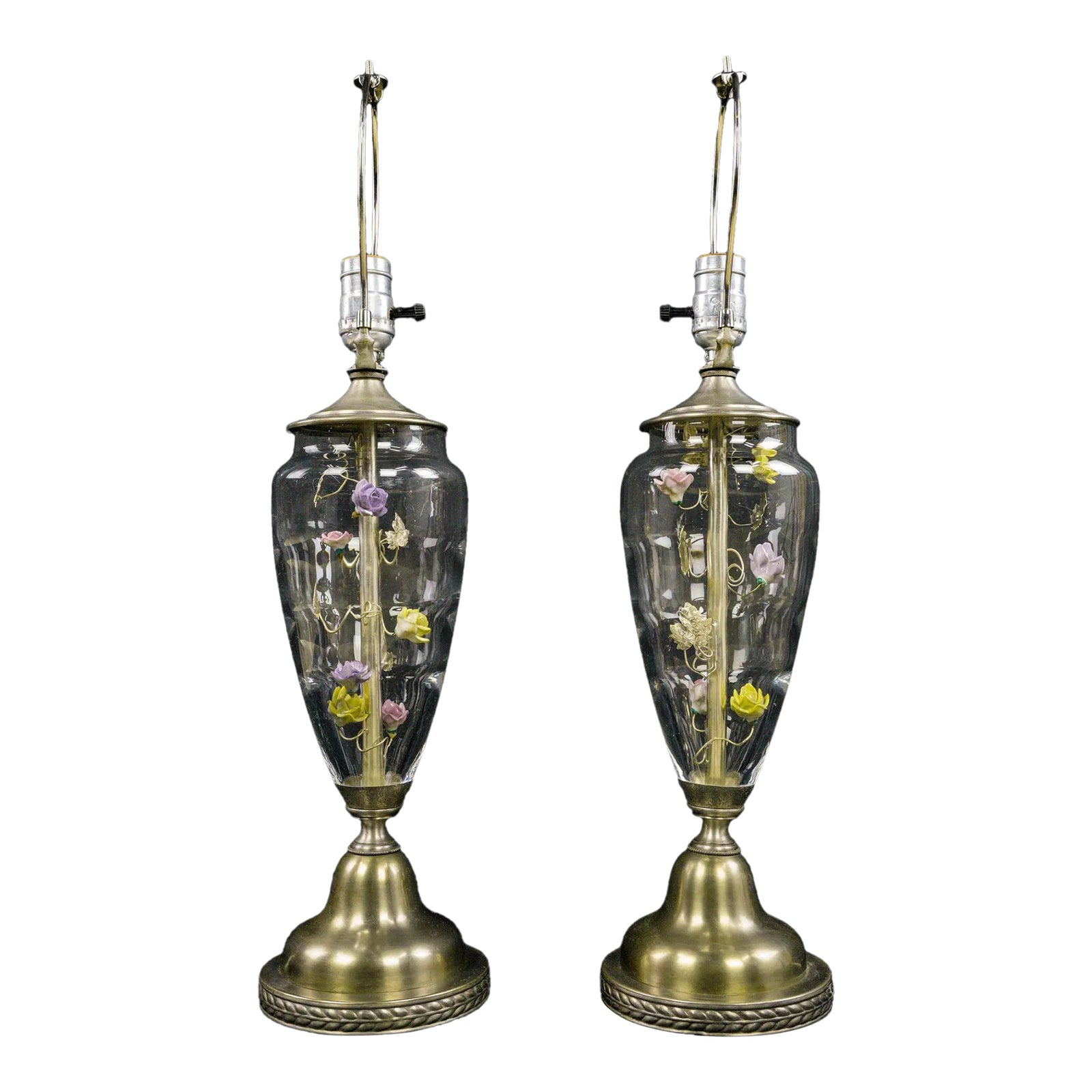 Restored Pair of Late 20th Century Clear Glass Enclosed Porcelain ...