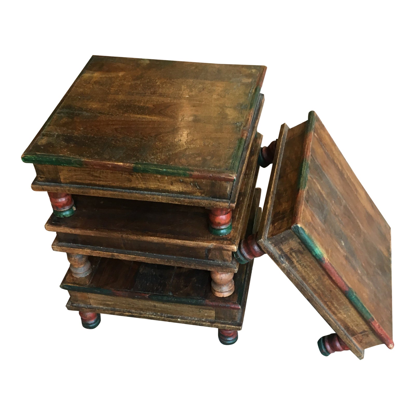 Mid 20th Century Red and Green Accent Wooden Stacking Tables - Set of 4 ...