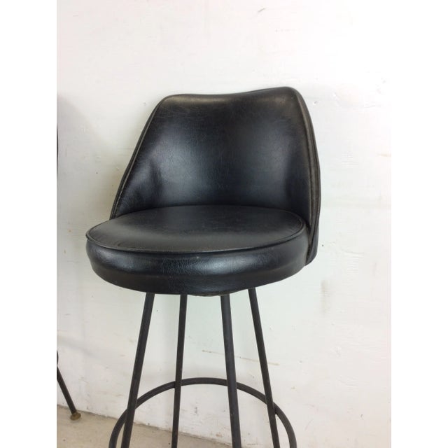 Set of 3 Mid Century Modern Black Vinyl Bar Stools | Chairish