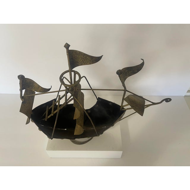 Vintage Mid-Century Modern Era Brutalist Metal Viking Ship Rough Weld ...