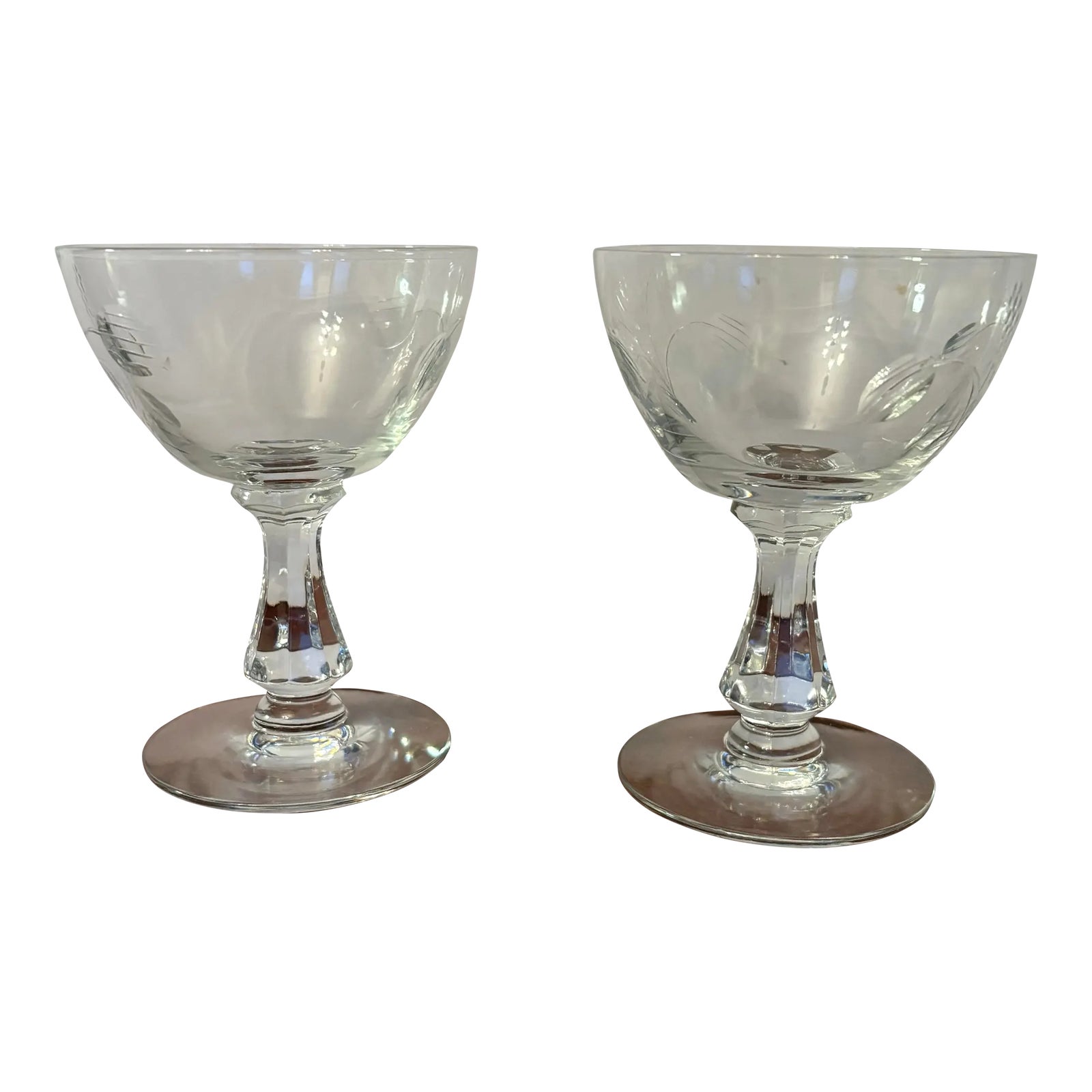 Pair of Mid-Century Modern Seneca Baroque Etched Glass Cordial Dessert ...