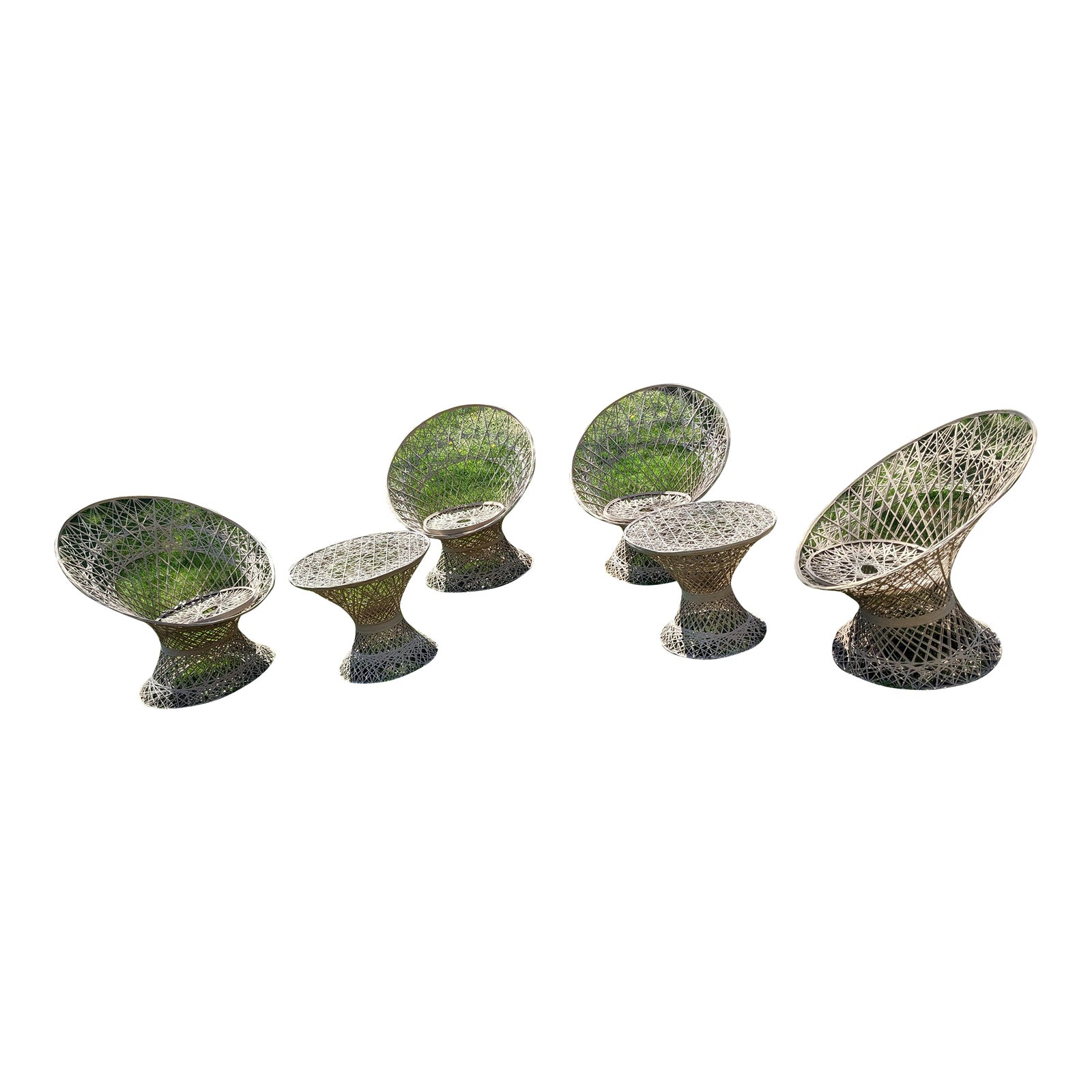 Russell Woodard Spun Fiberglass Fan Chairs and Tables, 6 Pieces | Chairish