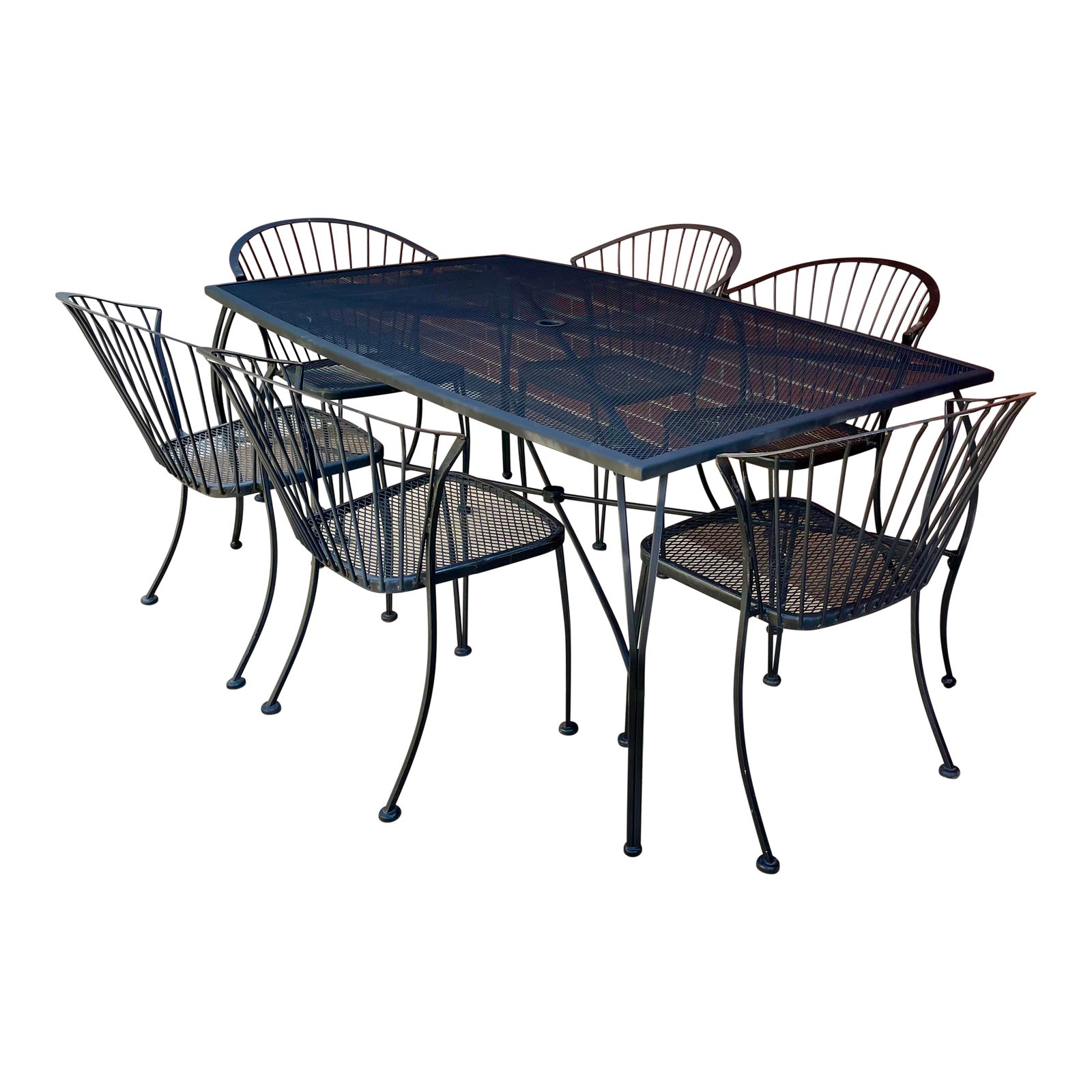 1990s Woodard Inspired Pinecrest Outdoor Patio Table & 6 Carolina Forge ...