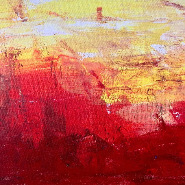 Bright Red & Yellow Abstract Expressionist Landscape Painting in Chunky ...