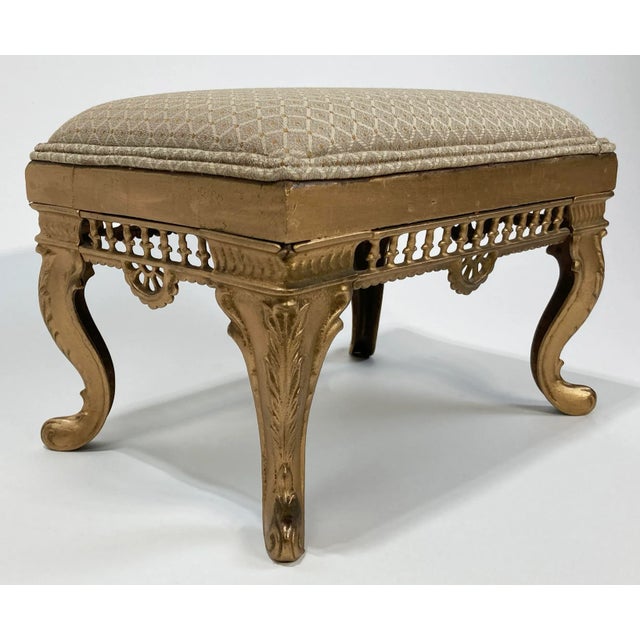 Vintage Upholstered Footstool With Cast Brass Base | Chairish