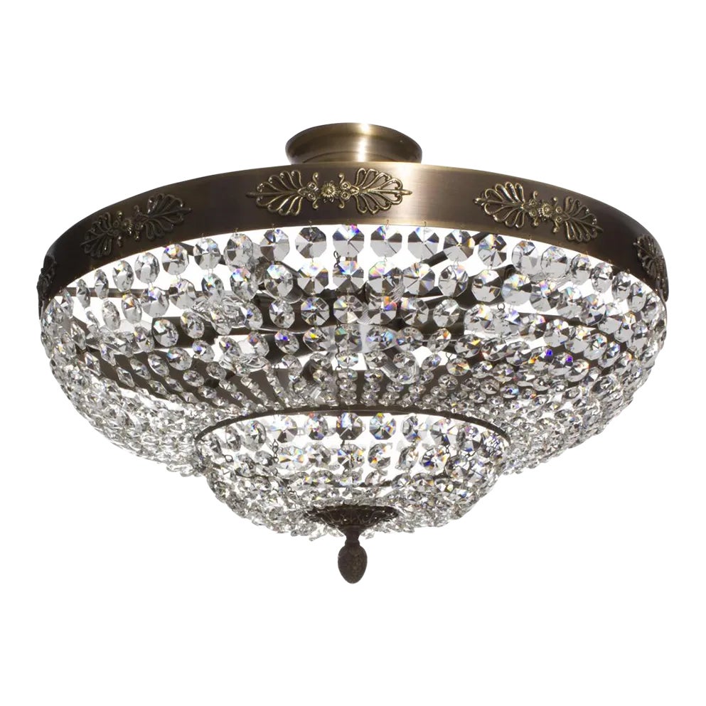 Traditional Brass With Crystal Ceiling Light | Chairish